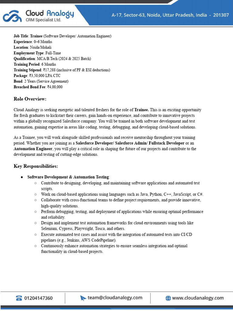 JD - Walk-In - Date - 1st Feb 2025 - Cloud Analogy Noida | PDF | Web Development | Software Industry