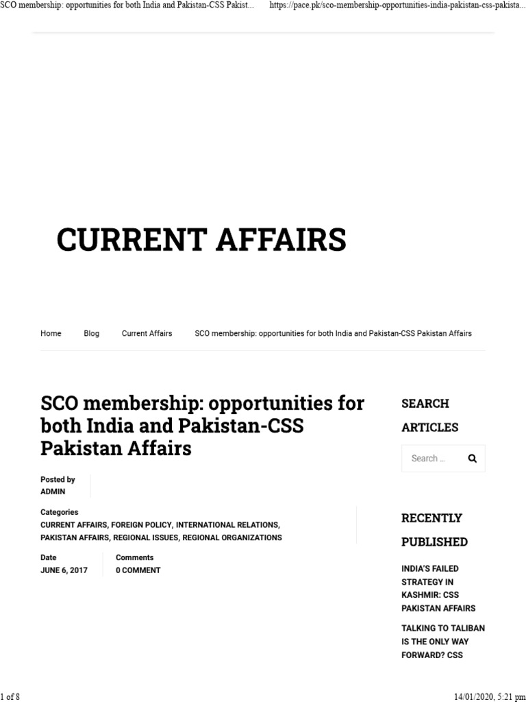 SCO membership_opportunities for both India and Pakistan | PDF | Global ...