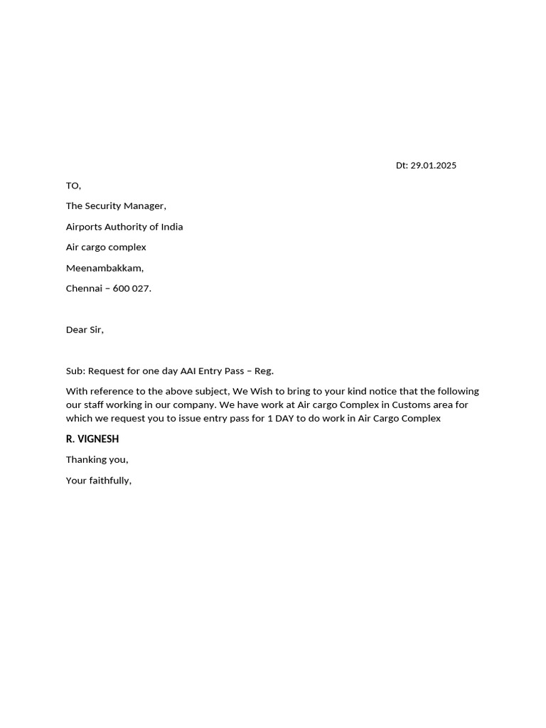 Aai 1 Day Pass Letter | PDF