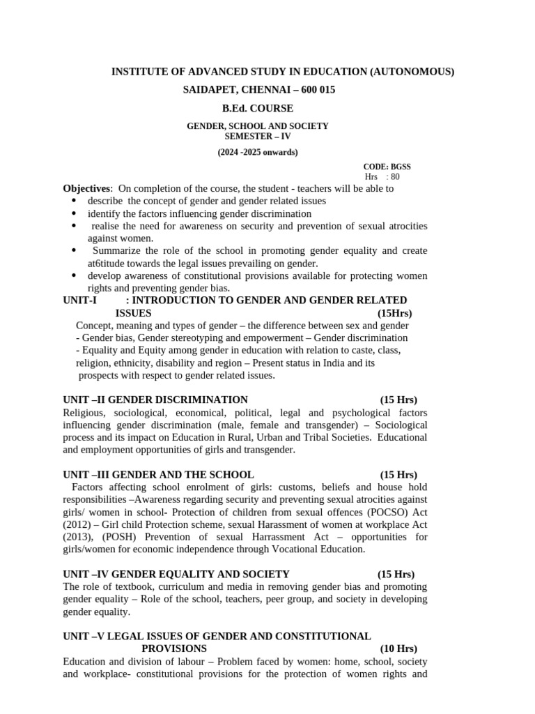 IV BGSS | PDF | Sexism | Gender Equality