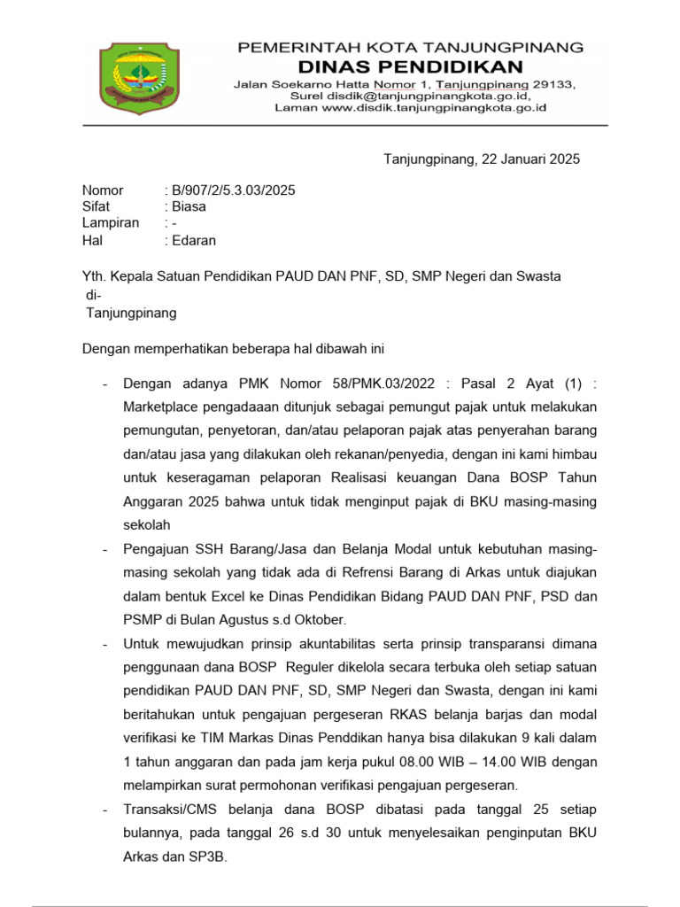 Surat Edaran Dana Bosp 2025 | PDF