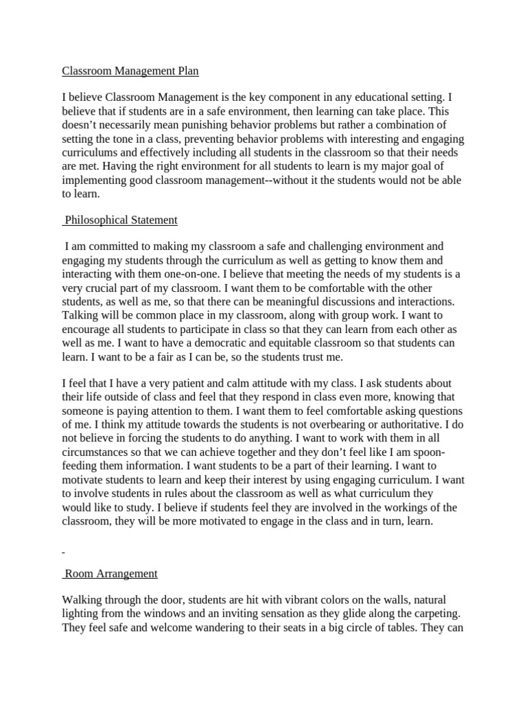 Classroom Management Plan | PDF | Classroom Management | Learning