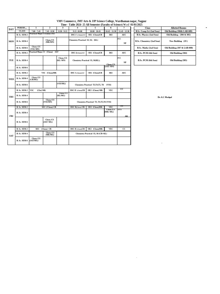 Time Table 24-25 Departmental | PDF