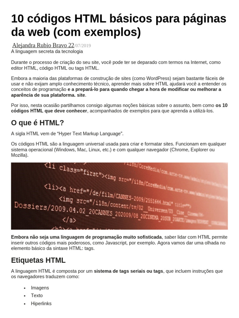Códigos HTML Básicos Para Páginas Web | PDF | Html | Rede mundial de computadores
