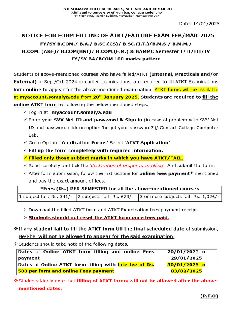 ATKT Exam Notice Feb - Mar-2025 | PDF