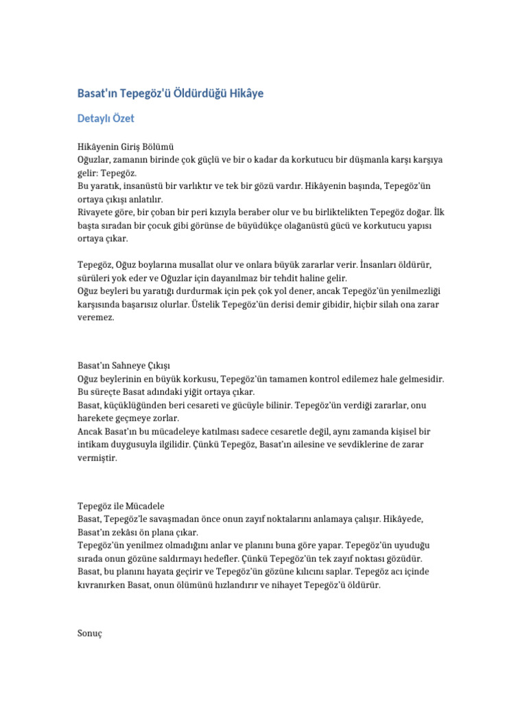Basat Tepegoz Hikayesi | PDF