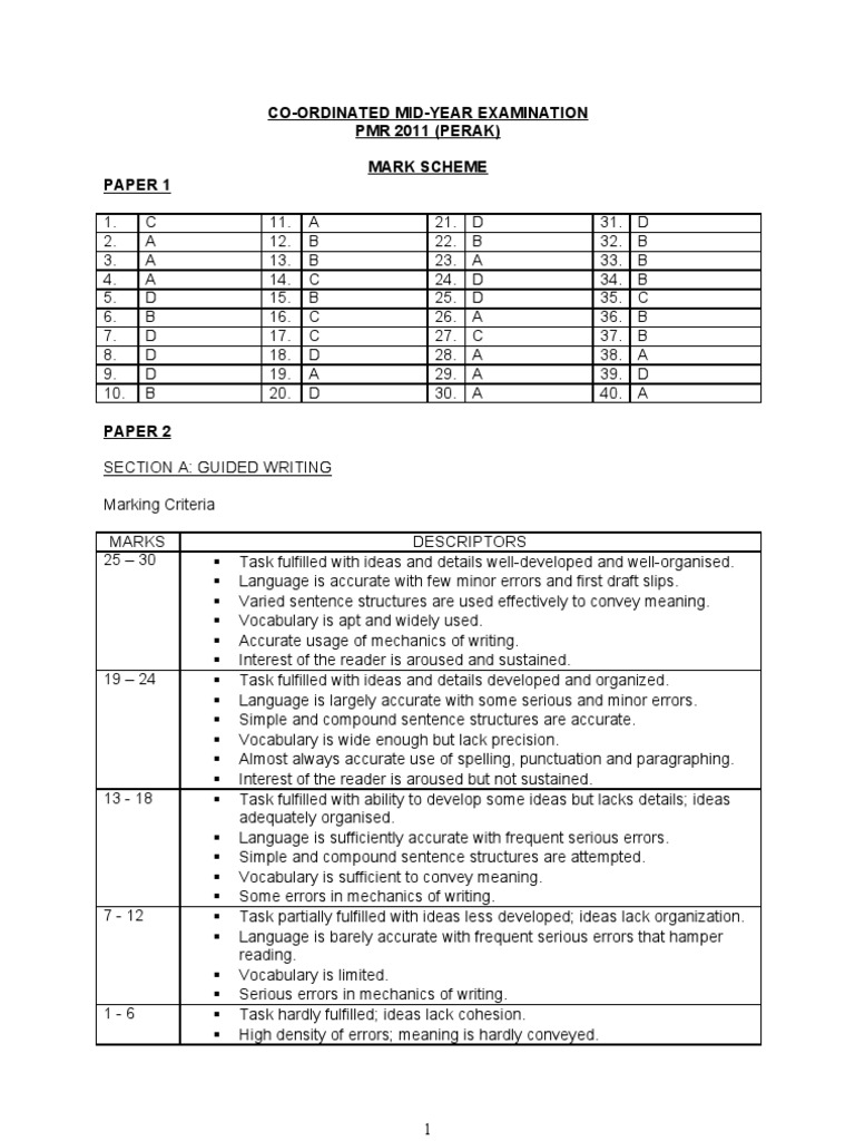 PMR 2011 Exam Mark Scheme | PDF
