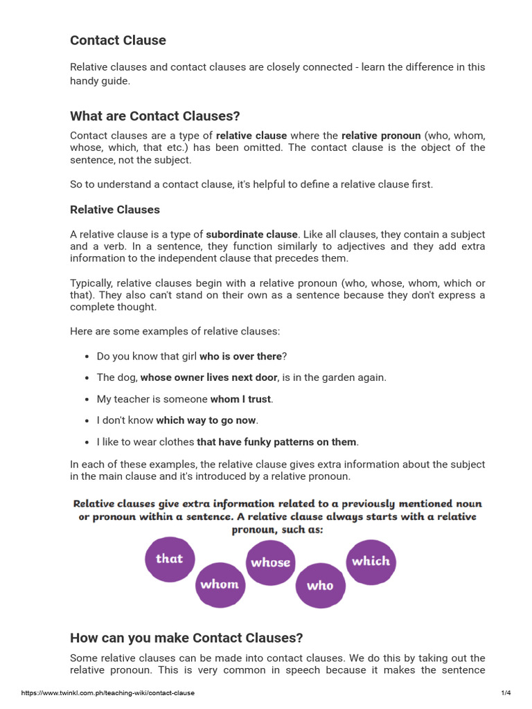 Relative Clauses Contact Clauses _ Twinkl Teaching Wiki | PDF | Subject ...