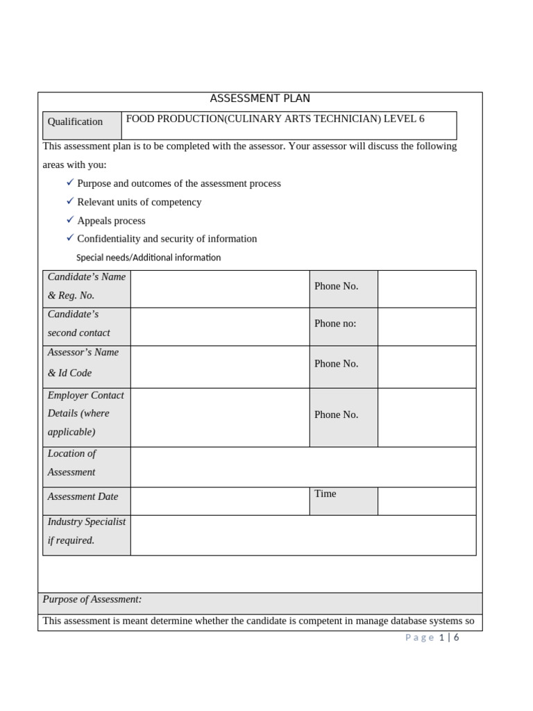 Culinary Arts Level 6 Assessment Plan | PDF | Recipe | Sauce