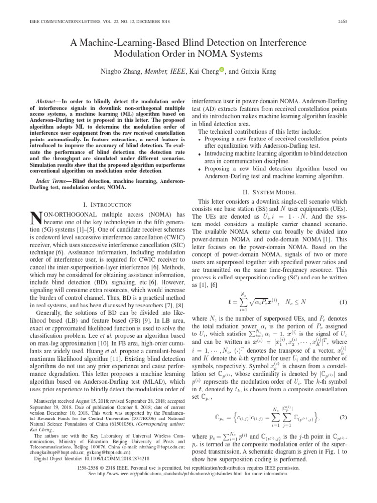 A Machine-Learning-Based Blind Detection On Interference Modulation Order in NOMA Systems | PDF ...