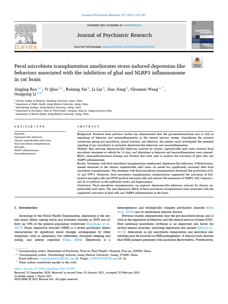 FMT Stress Induced Depression Rats | PDF | Major Depressive Disorder ...