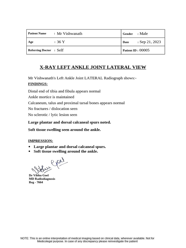 MR Vishwanath XRAY Left Ankle JOINT LATERAL VIEW | PDF