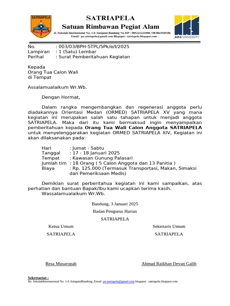 003 SPK Surat Pemberitahuan Kegiatan (ORMED) | PDF