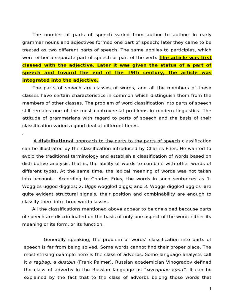 Understanding Parts of Speech Classification | PDF | Part Of Speech | Word