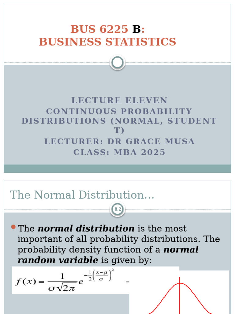 WEEK 6.1 - Continuous Probability Distribution Normal, Studet T, Chi Sqaure) | PDF | Normal ...