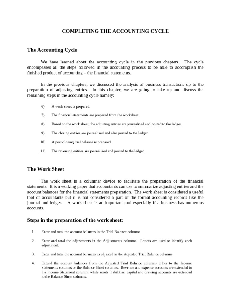 COMPLETING THE ACCOUNTING CYCLE Worksheet | PDF | Debits And Credits ...