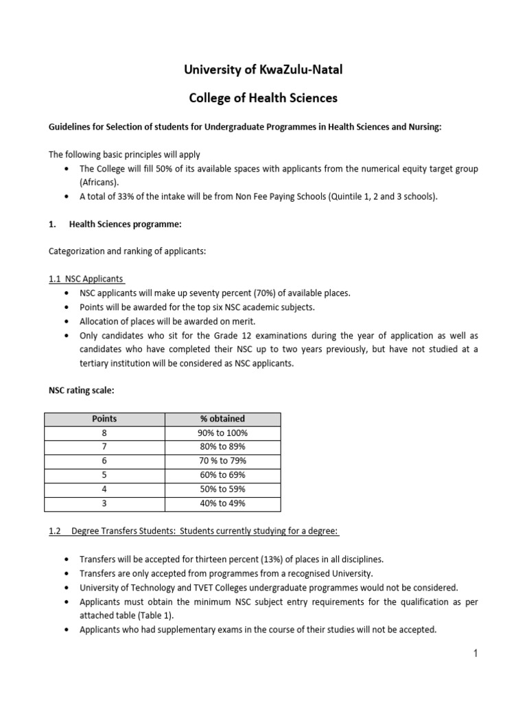 Health Sciences Student Selection Guidelines | PDF | Academic Degree | Educational Stages