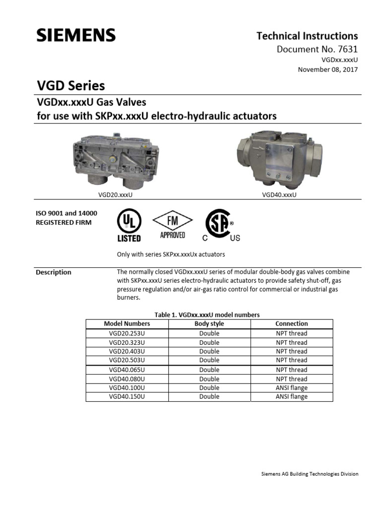 Siemens VGD Series Gas Valve Instructions | PDF | Valve | Mechanical Engineering