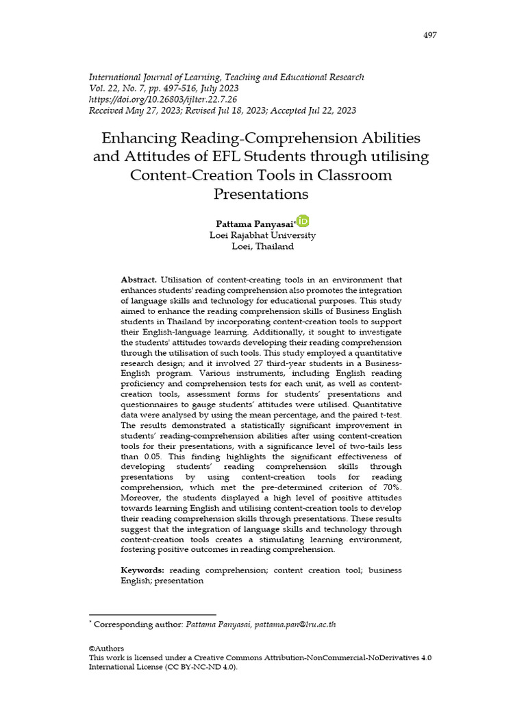 Enhancing Reading-Comprehension Abilities and Atti | PDF | Reading ...