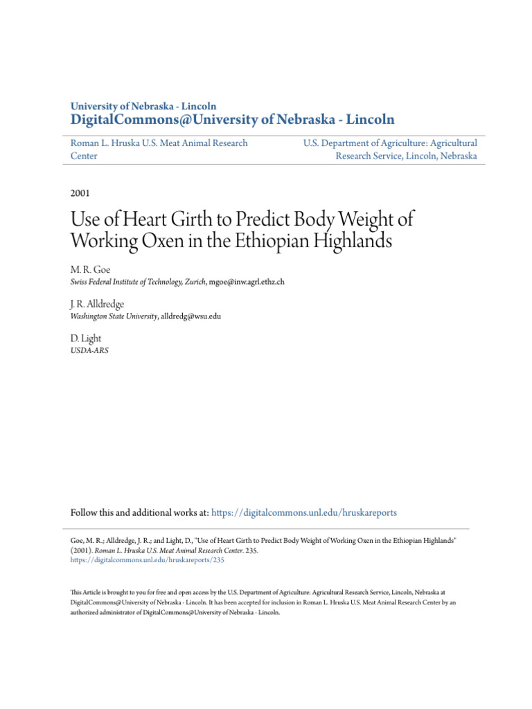 Use of Heart Girth To Predict Body Weight of Working Oxen Inthe | PDF ...