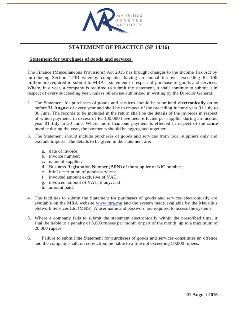 Statement of Purchase | PDF