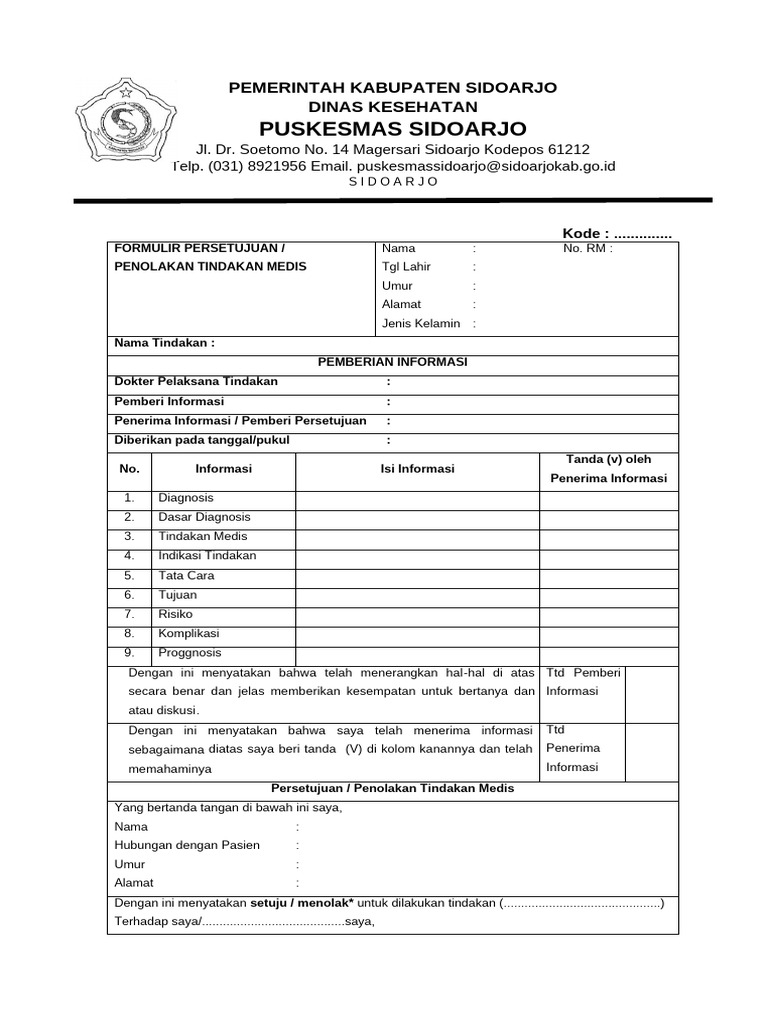 Template Persetujuan Medis 2023 | PDF