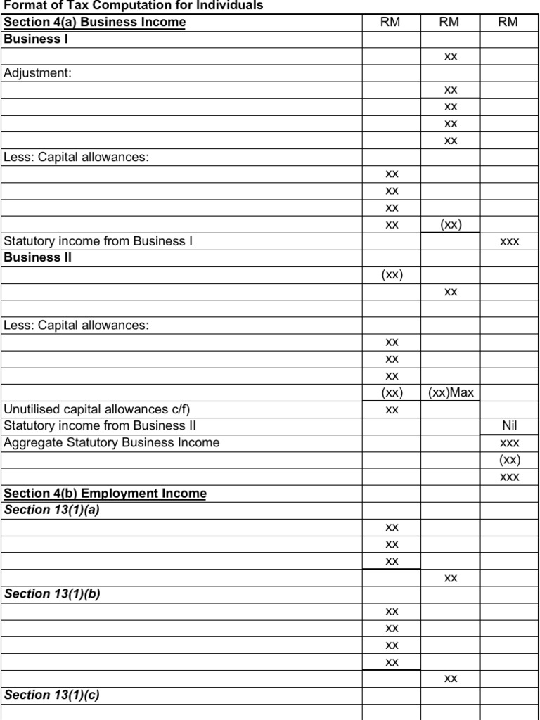 Format - Individual Tax Computation - Students | PDF