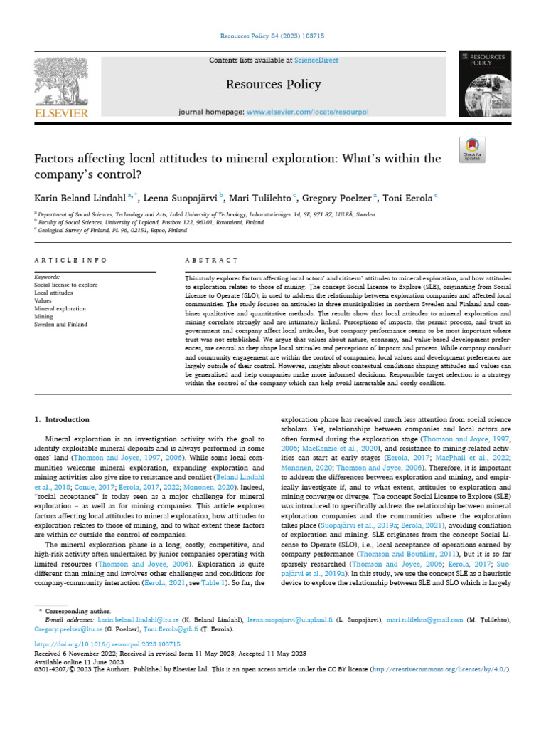 Factors Affecting Local Attitudes To Mineral Exploration What's Within ...