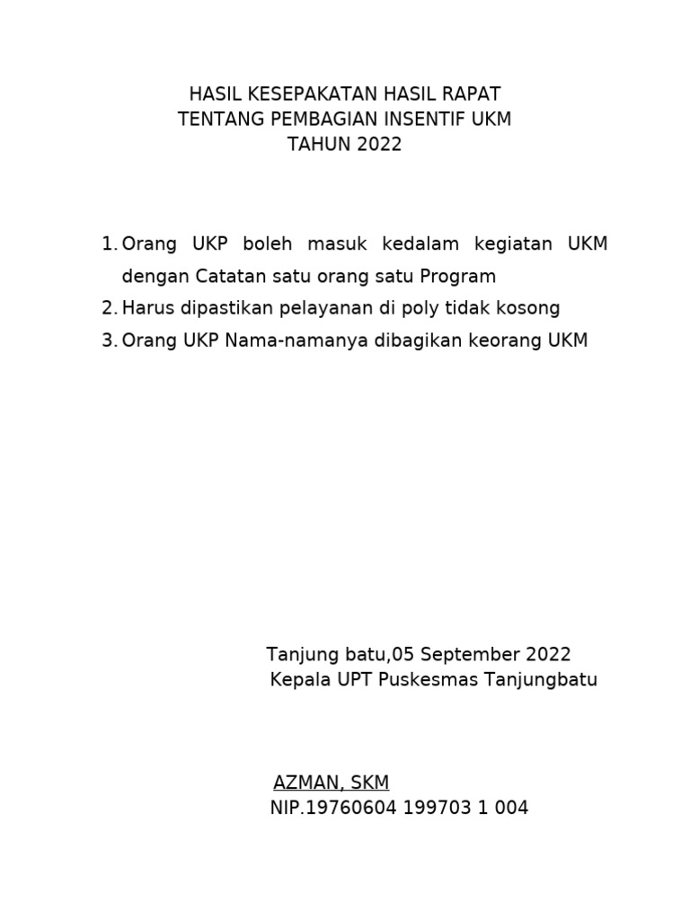 Hasil Kesepakatan Hasil Rapat | PDF