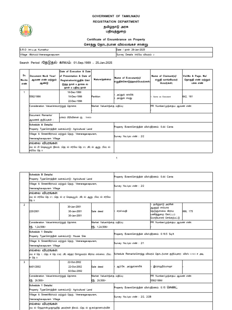 S.no 2 Veeraghavapuram Village Kunrathur Sro Ec 01 - 09 - 1989 To 25 - 01 - 2025 | PDF
