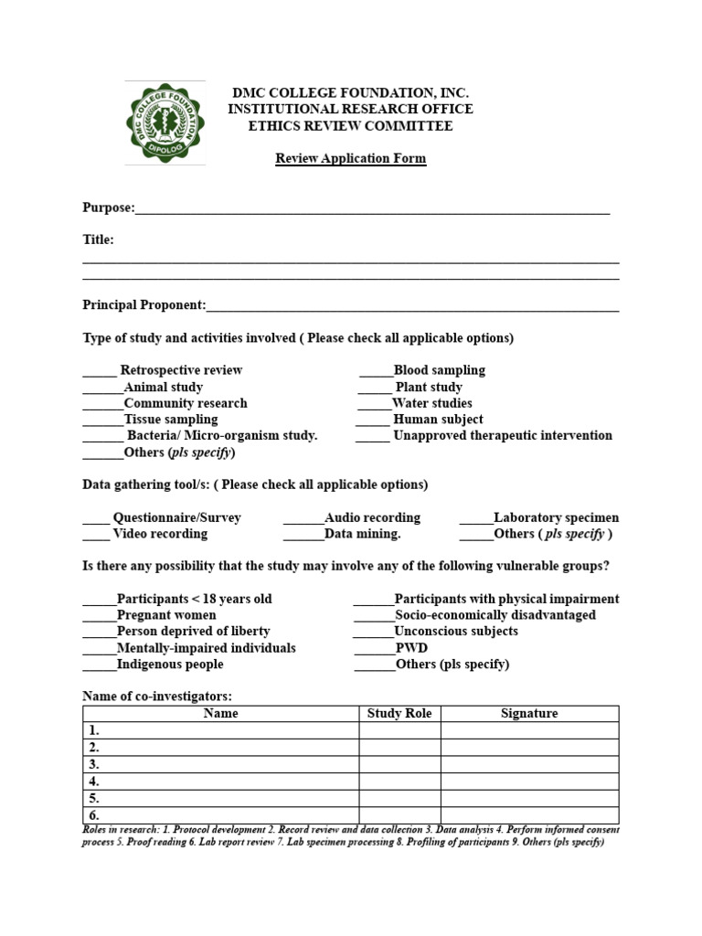 Ethics Review Application Form | PDF