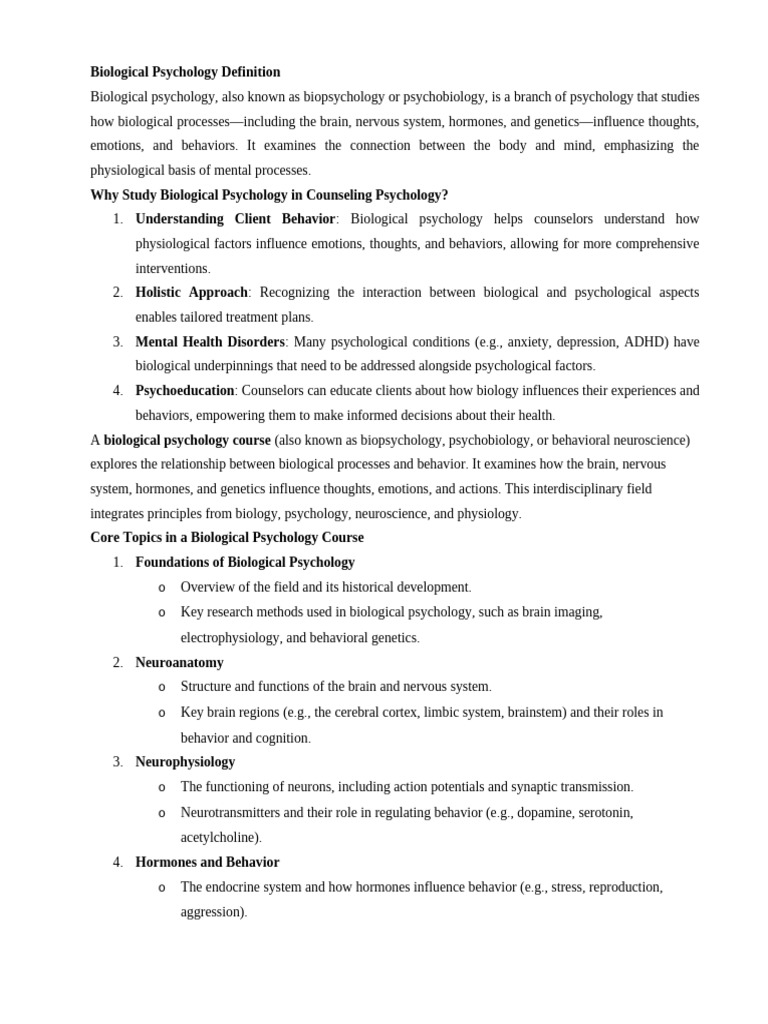 Understanding Biological Psychology Basics | PDF | Nervous System | Hormone
