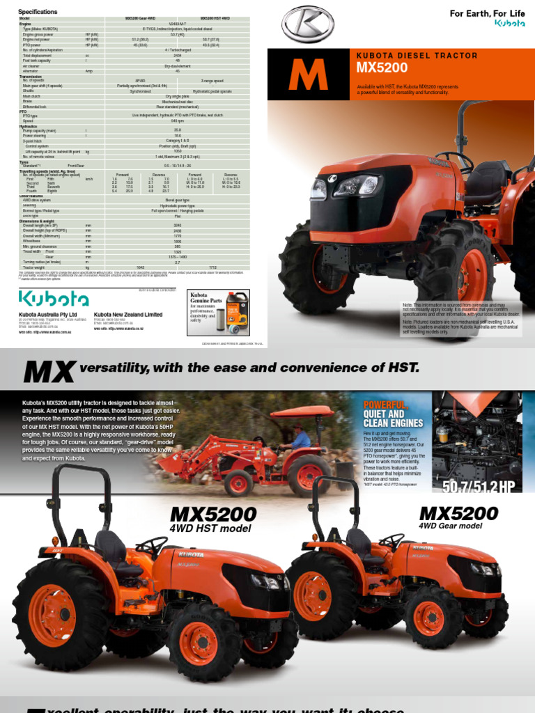 Kubota Tractor MX5200D MX5200HD | PDF | Loader (Equipment) | Tractor
