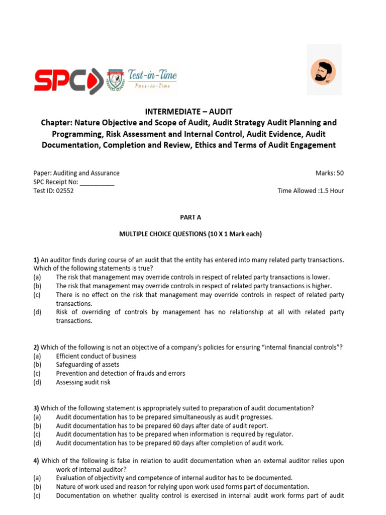 Audit Test 2 QP | PDF | Audit | Internal Audit