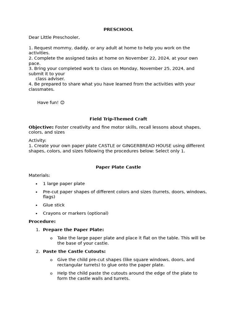 Field Trip Task Preschool | PDF