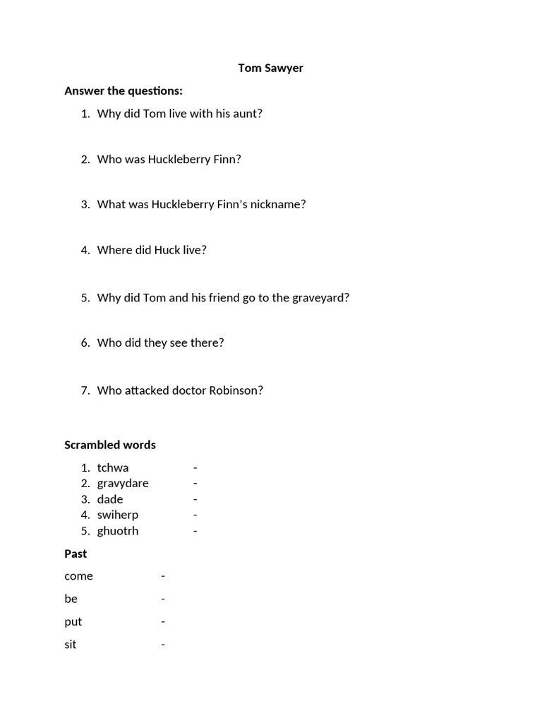 Tom Sawyer Study Guide | PDF