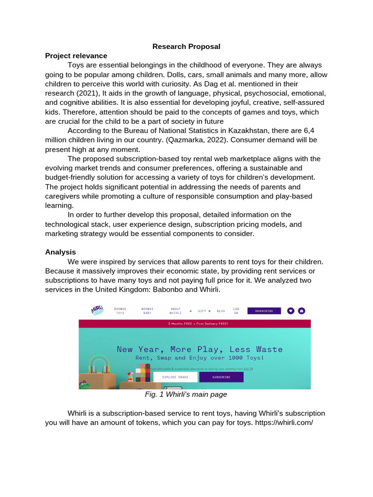 Example of Project Proposal | PDF | Toys | Subscription Business Model