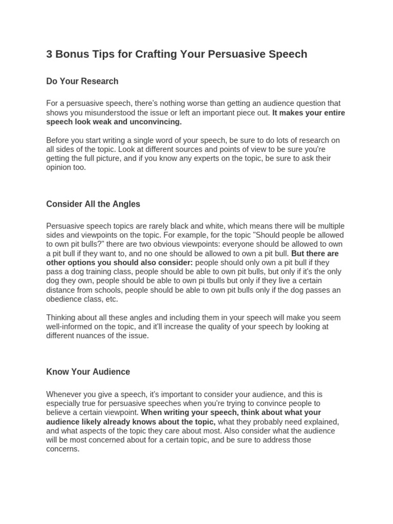3 Bonus Tips for Crafting Your Persuasive Speech | PDF