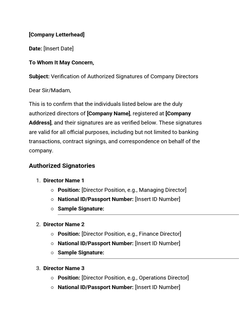 Authorized Signature Letter | PDF