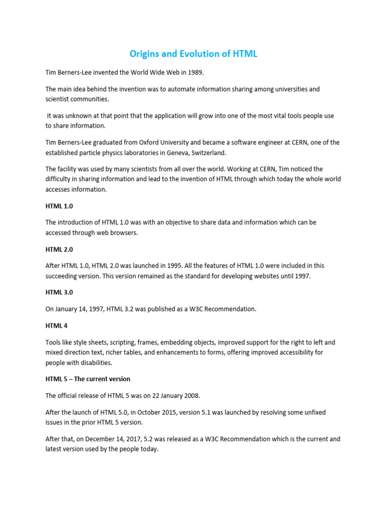 Notes - History Evolution of HTML | PDF