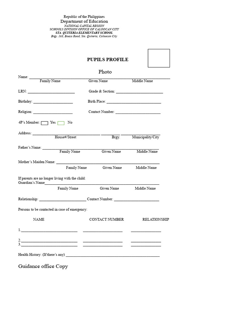 Pupils Profile Form Template | PDF