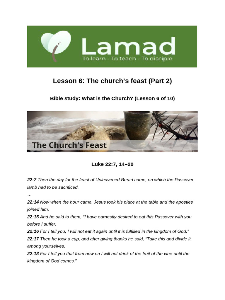 The Church 6 - The Churchs Feast Part 2 | PDF | Eucharist | Jesus