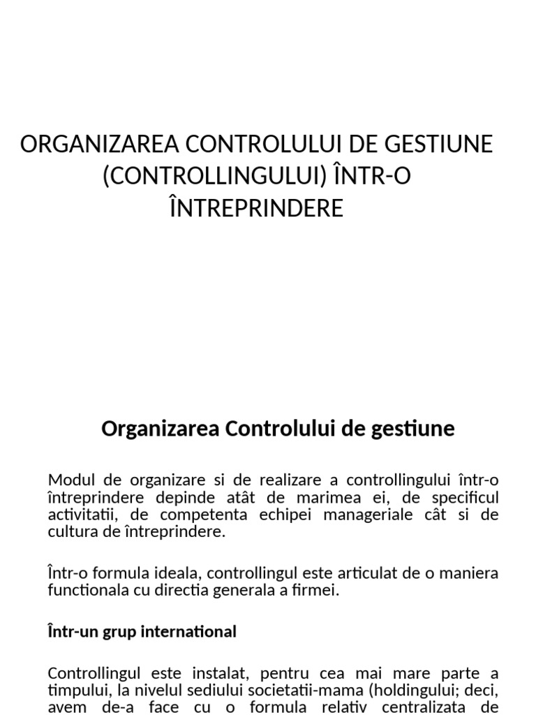 Organizarea Controlului de Gestiune Într-O Întreprindere | PDF