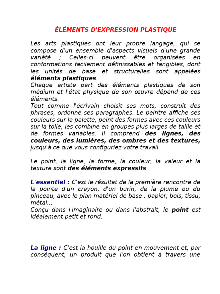 Éléments d'expression plastique en art | PDF | Couleur | Lumière