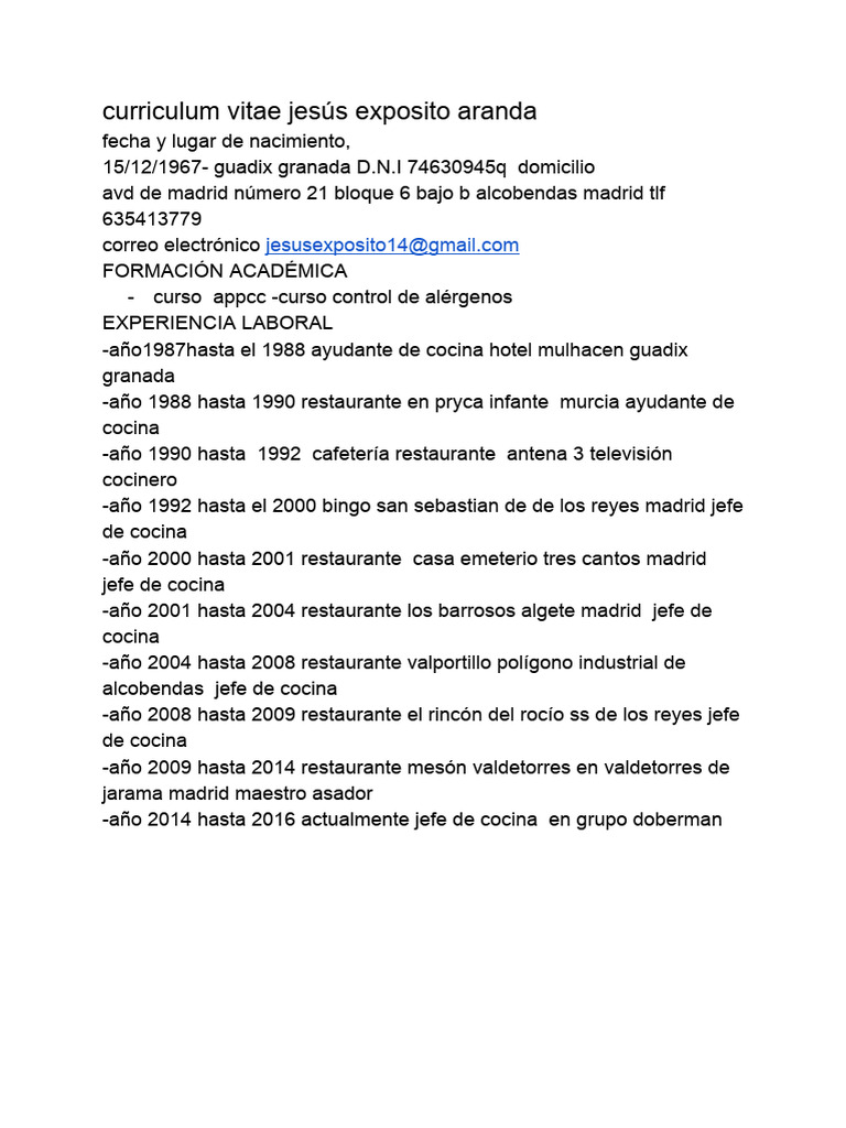 Curriculum Vitae Jesús Exposito Aranda | PDF