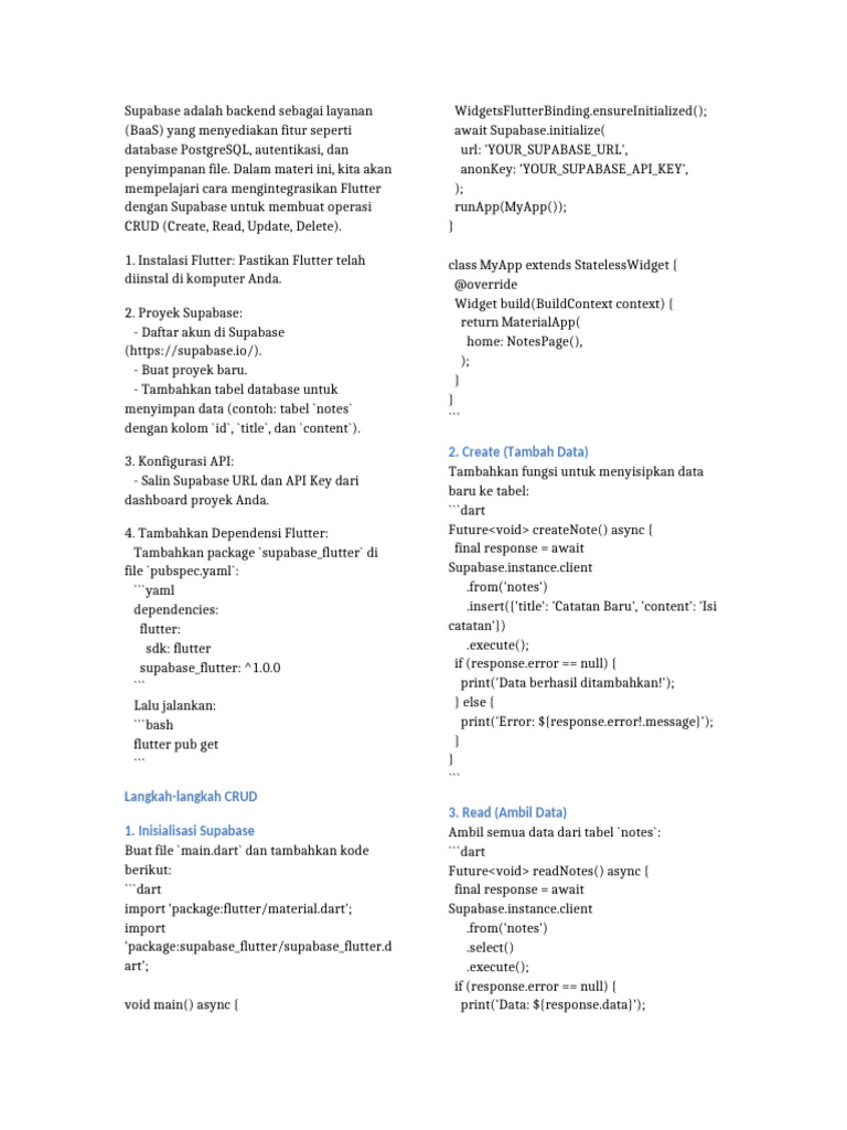 Materi Flutter CRUD Supabase | PDF