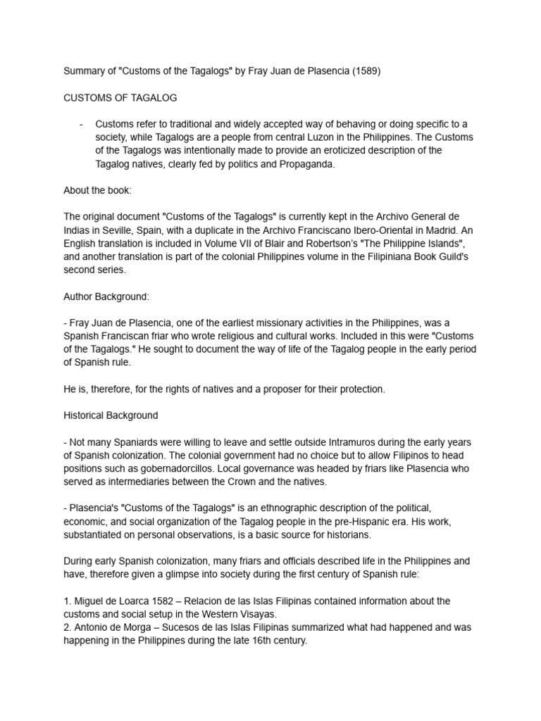 Customs of the Tagalogs by Plasencia | PDF | Philippines