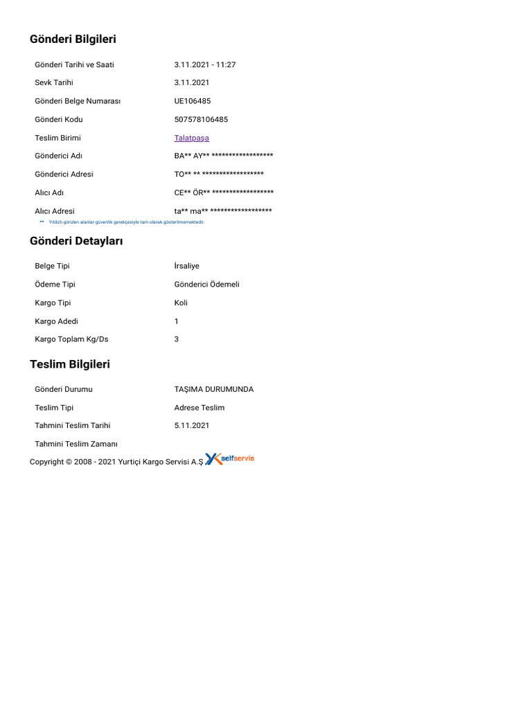 (YKSS v2.5.3) Gönderi Detay | PDF
