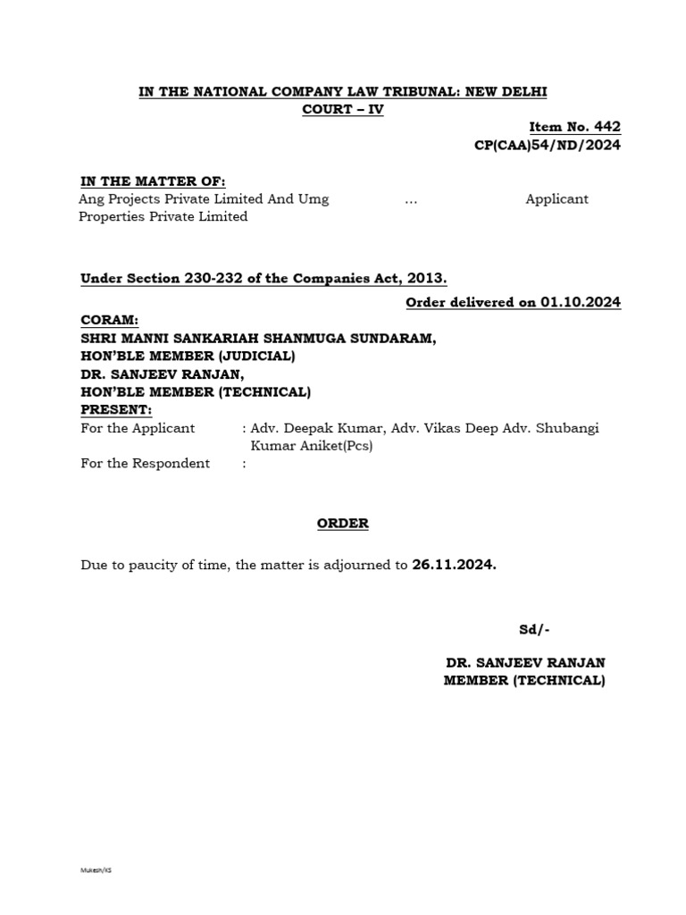 ANG Merger Order Dated 01.10.2024 | PDF