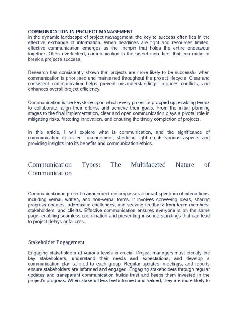 Communication in Project Management | PDF | Communication | Project ...